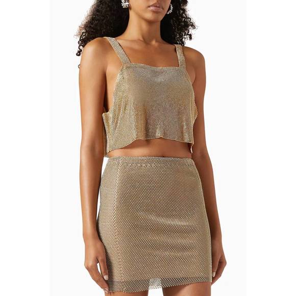 Santa Brands | Tops | New Santa Brands Rhinestone Mesh Top In Gold ...